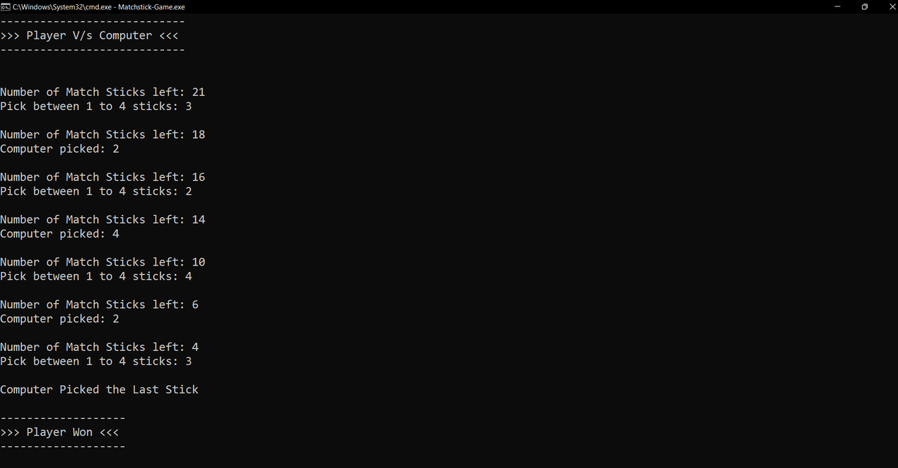 GitHub - Alkaison/Matchstick-Game: The rules of our game are simple. You start with 21 sticks ...