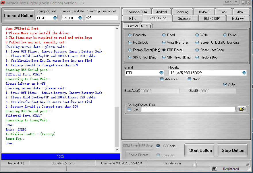 Itel A25 Pro Frp lock Remove Done By Miracle Login Edition 3.37 ...