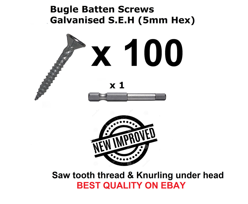 100 x Bugle Batten Screws 14 x 75mm Galvanised Type 17 for Timber Wood ...