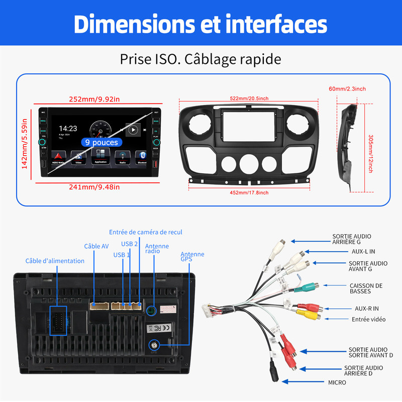 Pour Renault Master 3 Movano B Nissan NV400 Autoradio Carplay GPS WIFI RDS 2+32G DAB