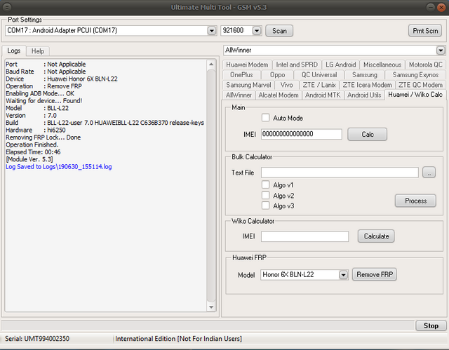 Huawei Honor 6X BLL-L22 FRP Unlocked With UMT [Success Report] - GSM-Forum