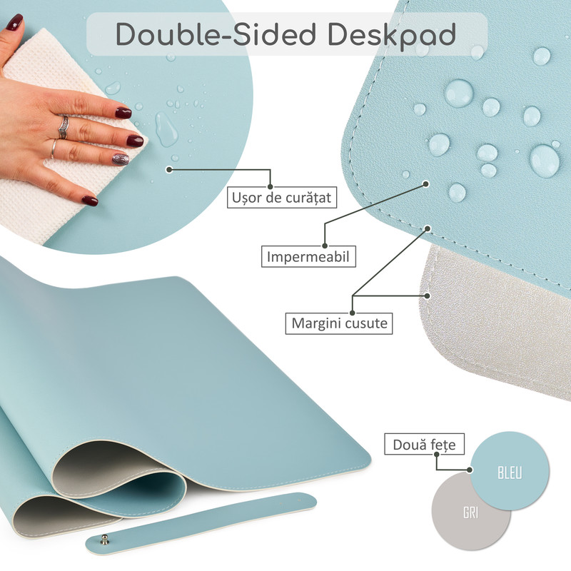 Mousepad XXL pentru protectie birou, din piele pu, impermeabil, cu doua ...