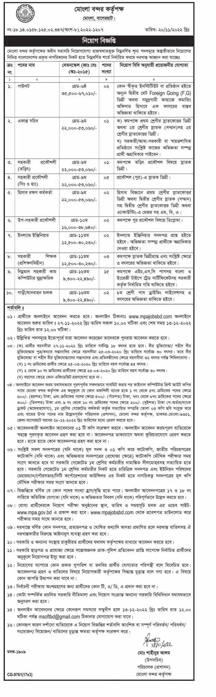 Mongla Port Authority MPA Job Circular 2024 www.mpajobsbd.com | BD Govt Job