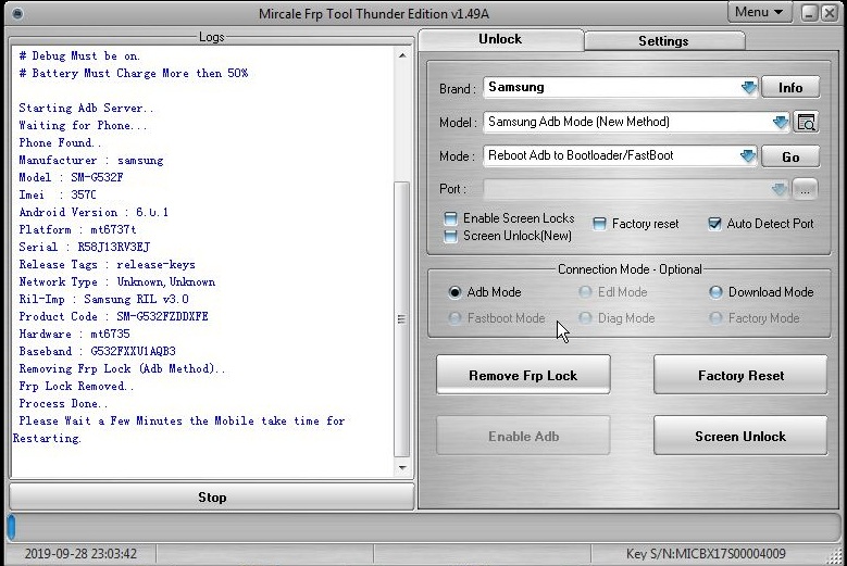 Samsung sm-g532f frp remove done by miracle frp tool 1.49 (Success ...