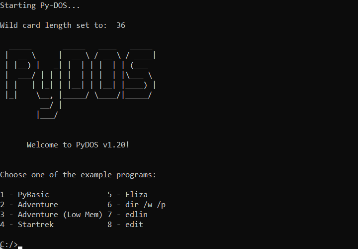 A Py DOS main menu — Postimages