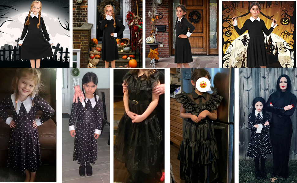 Rochie Cosplay fete Wednesday Addams pentru copii, Party Chili ...