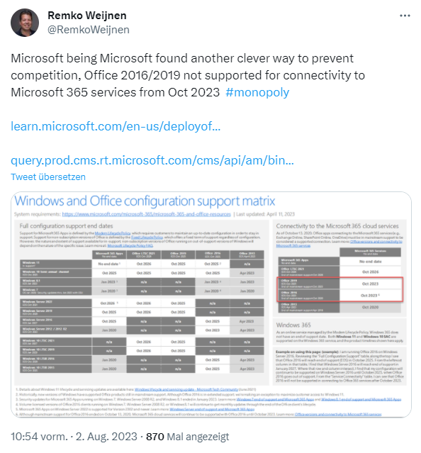 Support Ends For Connections To Microsoft 365 Services For Office 20162019 After October 