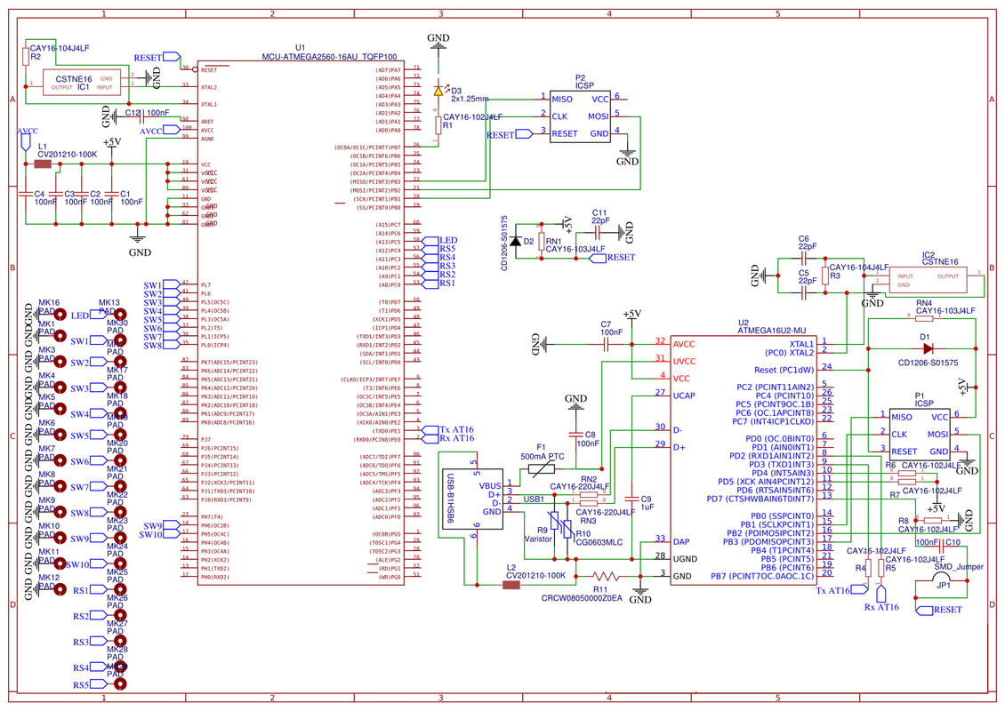 Review my schematic? ATmega2560 + ATmega16 serial to USB + 15 SPST ON ...