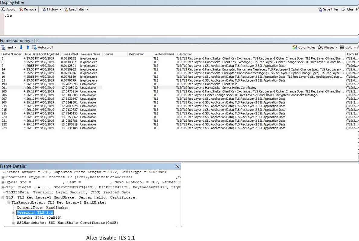 Disabled TLS 1.0 and 1.1 at regestry level in the web server but iis ...