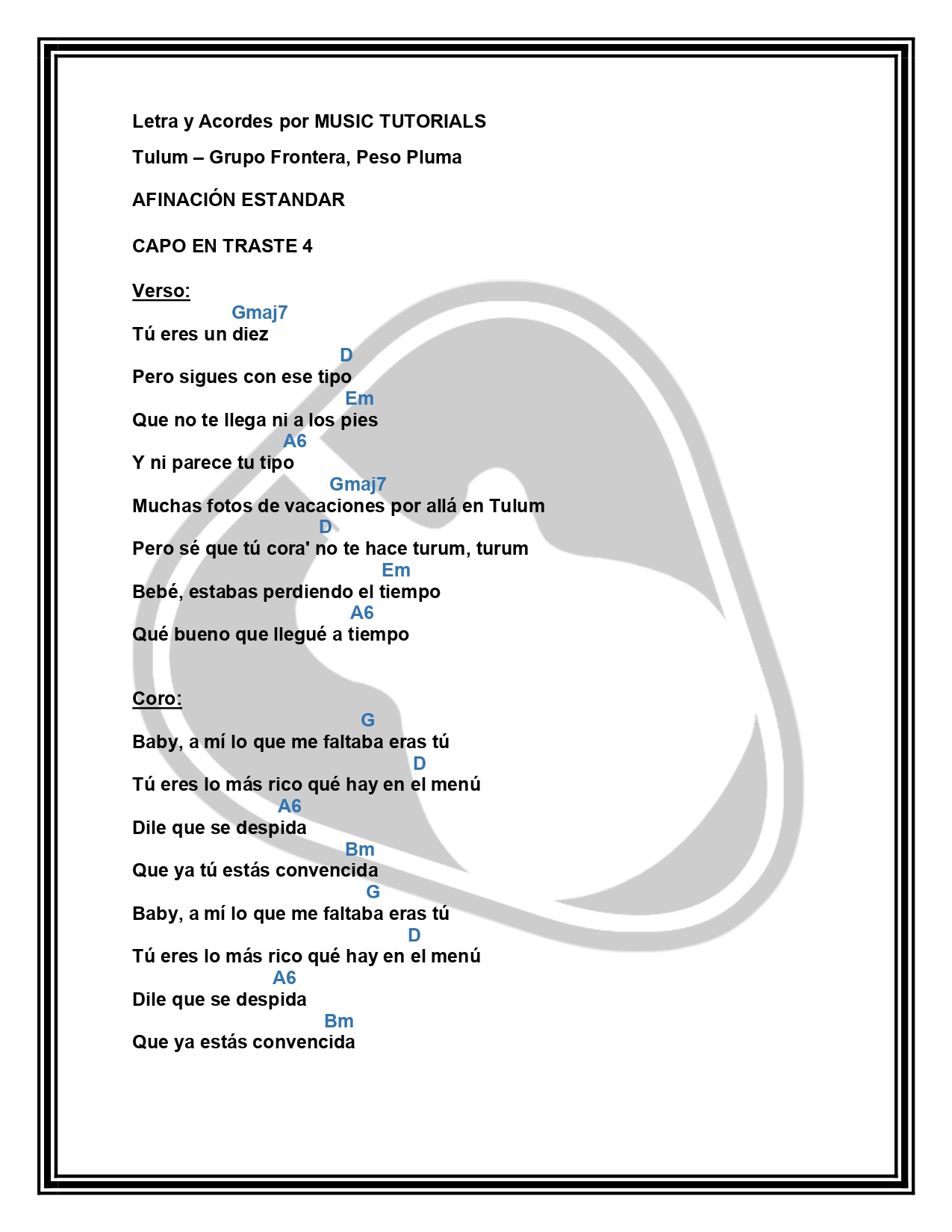 Tulum Grupo Frontera Peso Pluma Letra y Acordes by MUSICTUTORIALS page ...