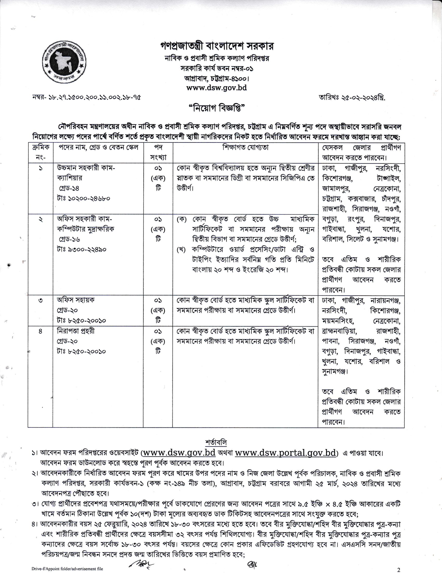 DSW Job Circular 2024 Apply Online