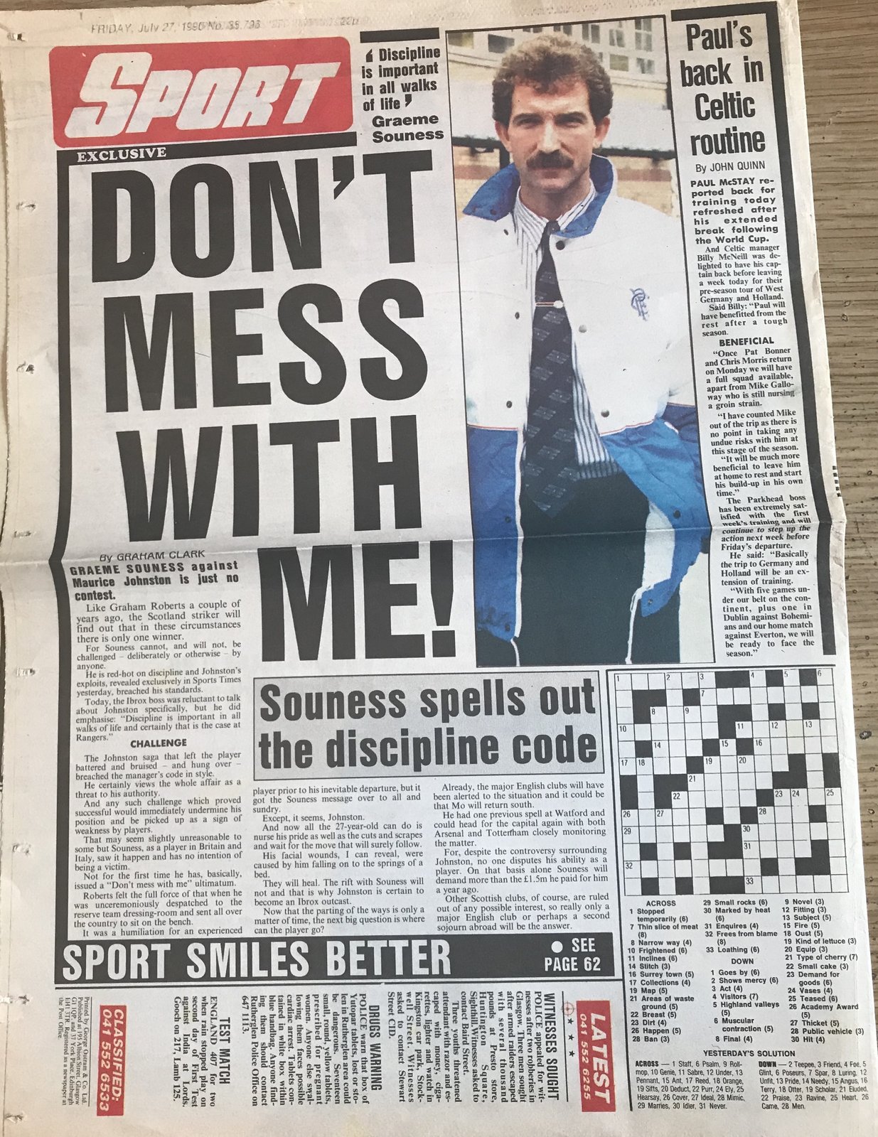 Maurice Johnston 1990 Souness dont mess with me — Postimages