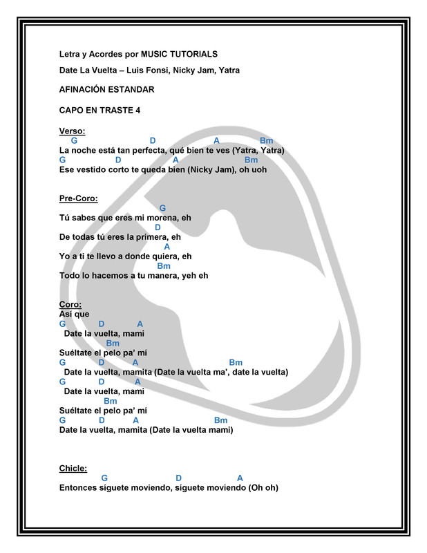 Cómo tocar Date La Vuelta de Luis Fonsi, Nicky Jam, Yatra en Guitarra ...