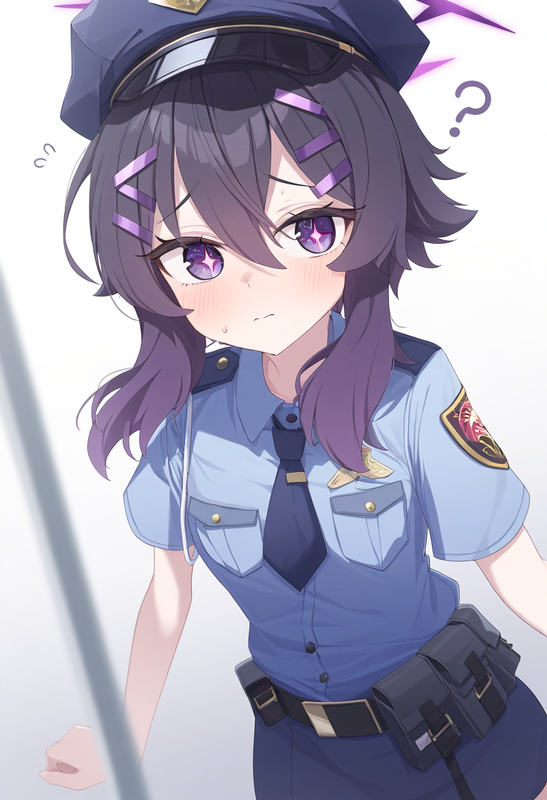 depth of field, 1girl, , haruka (blue archive), {{{{police uniform}}}}, blue arc s 317845851 ...