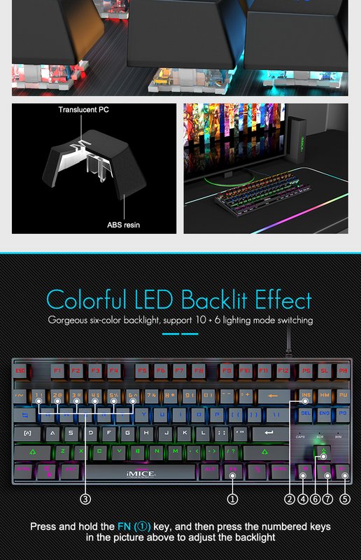 Tastatura Gaming iMice MK-X60 Laser Light Gradient, 3 Culori, Taste ...