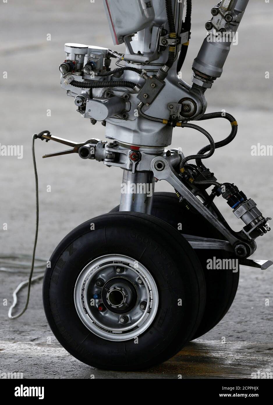a landing gear of rafale fighter jet is pictured at the french air ...