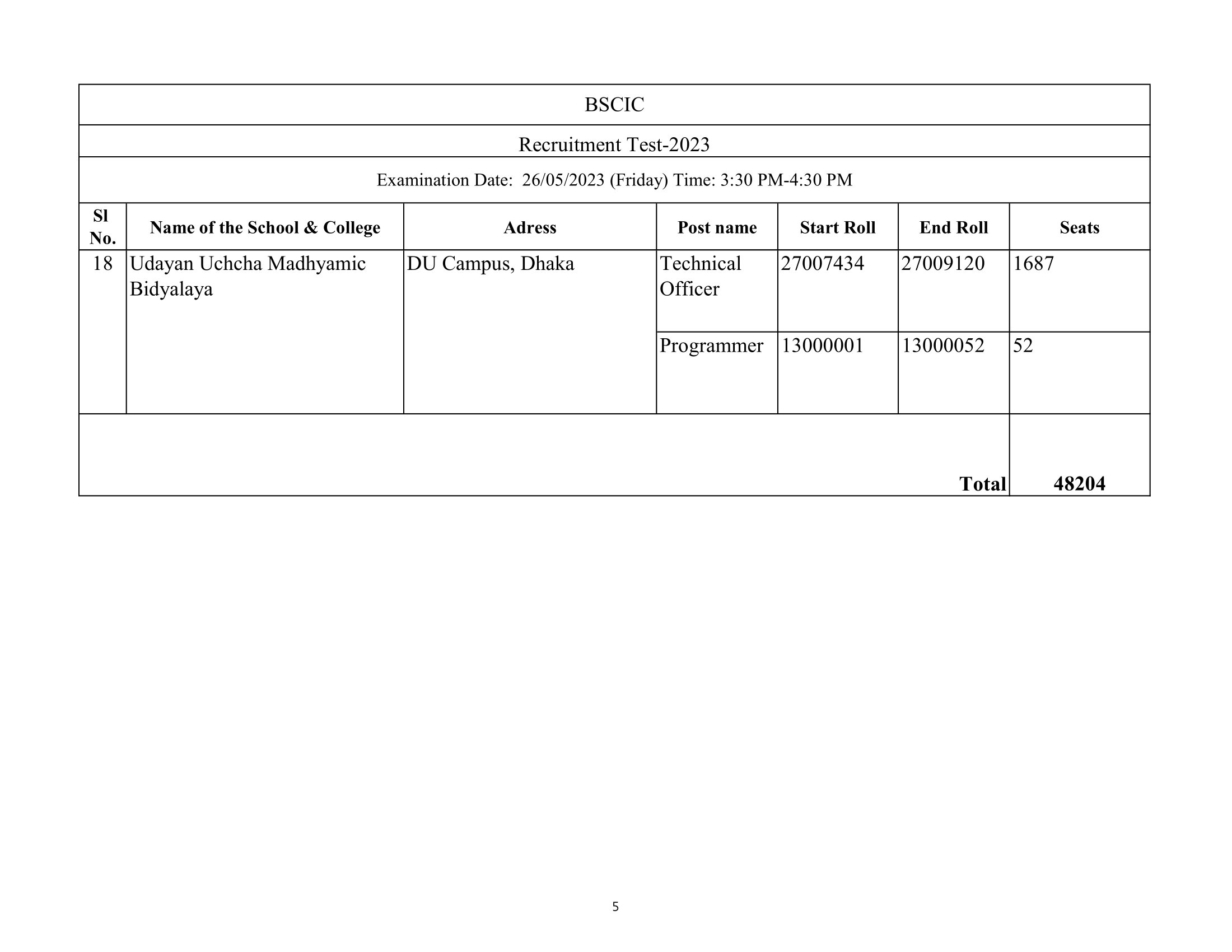 BSCIC Exam Seat Plan 2023 PDF 5 — Postimages