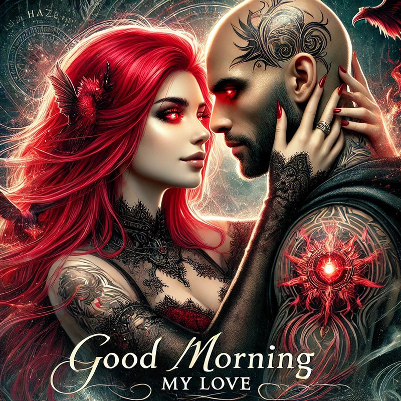 DALL· E 2025 01 16 08 27 22 A romantic and gothic illustration of Smirks and Haze inches away ...