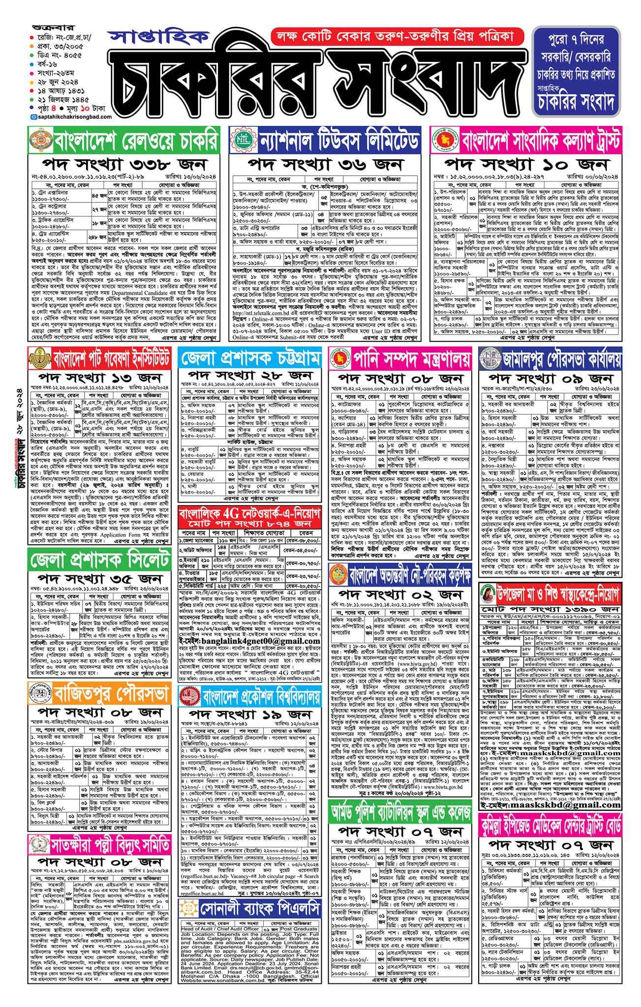 সাপ্তাহিক চাকরির পত্রিকা ২৮ জুন ২০২৪ : Saptahik Chakrir Potrika