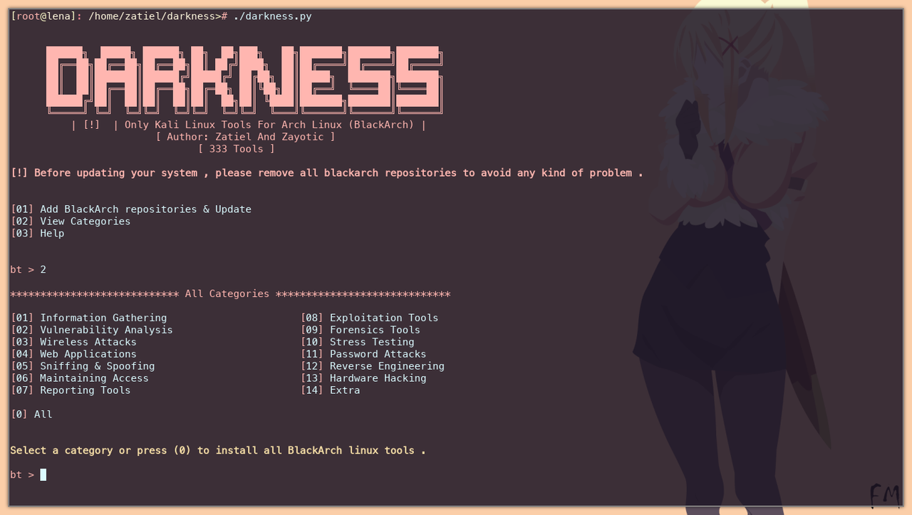 GitHub - callmezatiel/darkness: Automatically install BlackArch Linux tools