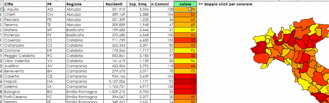 Domanda - Mappa dell'Italia con le Aree delle Province con la funzione ...