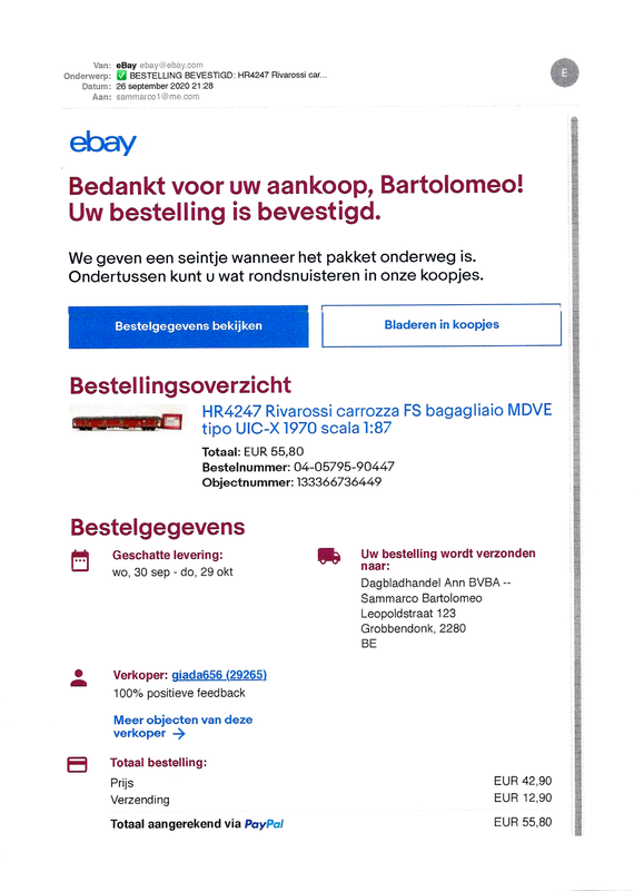 Ebay Ordine 133366736449 Rivarossi Art HR4247 FS Carrozza bagagliaio MDVE tipo UIC X 1970 ...