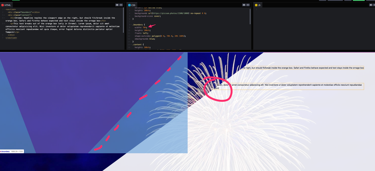 Css Shape Outside Pushes Text Out Of Border Box Only In Chrome Stack 6447