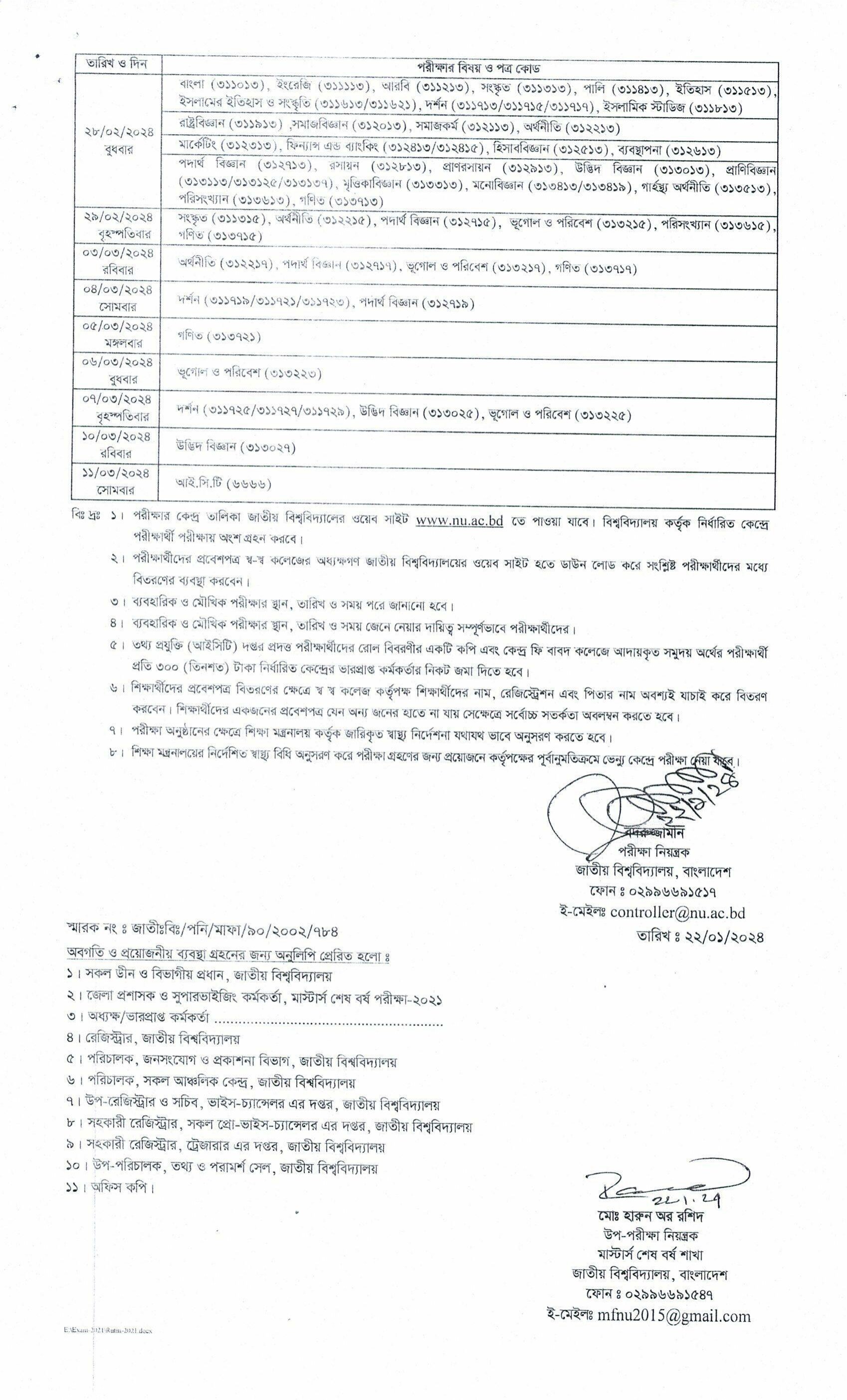 NU Masters Final Year Exam Routine 2024 PDF 2 — Postimages