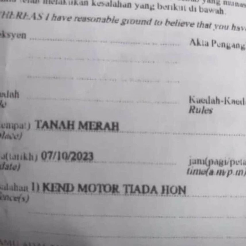 motor kena saman tiada hon