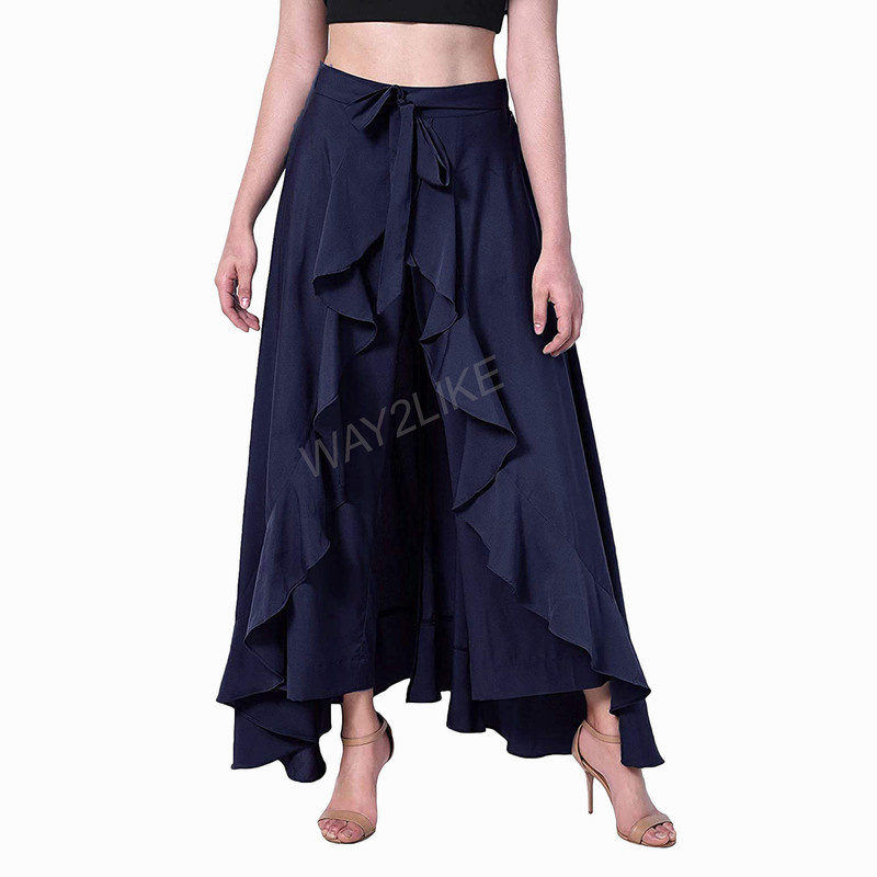 Women Ruffle Pants High Waist Maxi Crepe Palazzo Night Club Cocktail ...