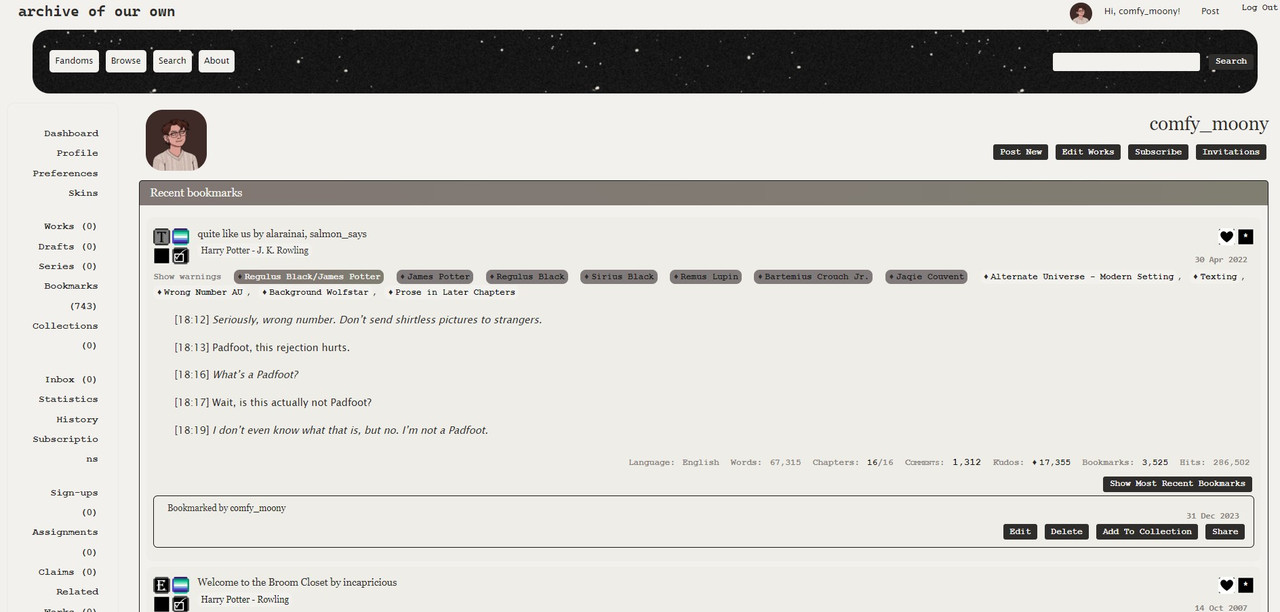 [Ao3 site skin] ''Creamy white black theme'' - comfy_moony - Fandom ...