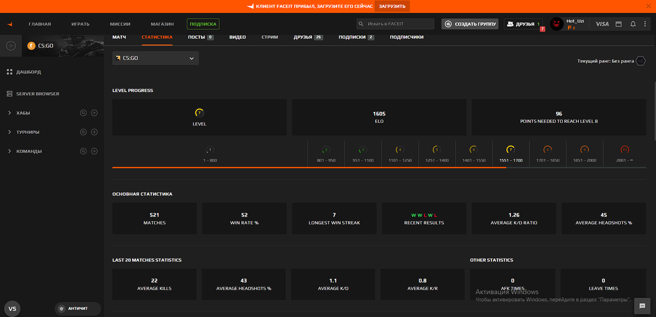 Аккаунт Counter-Strike 2 #1047. ELO: 1605; Faceit LVL: 7; за 2000 RUB