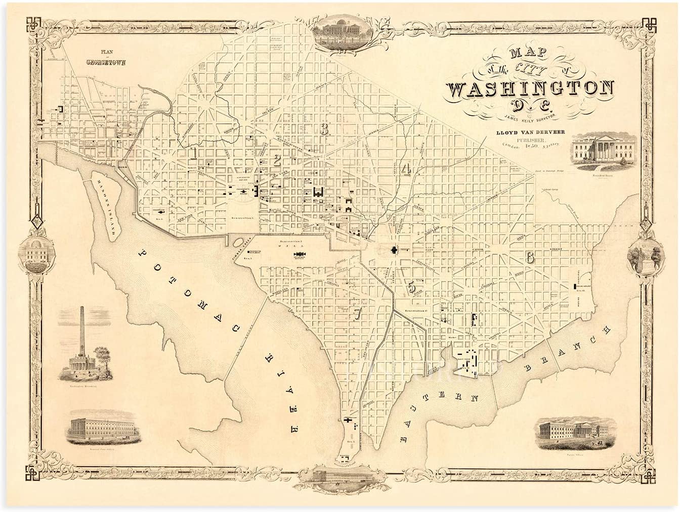 1850 Washington DC Vintage Map - City of Washington DC USA Wall Art ...