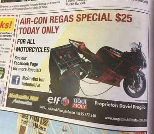aircon regas.. for all motorcycles