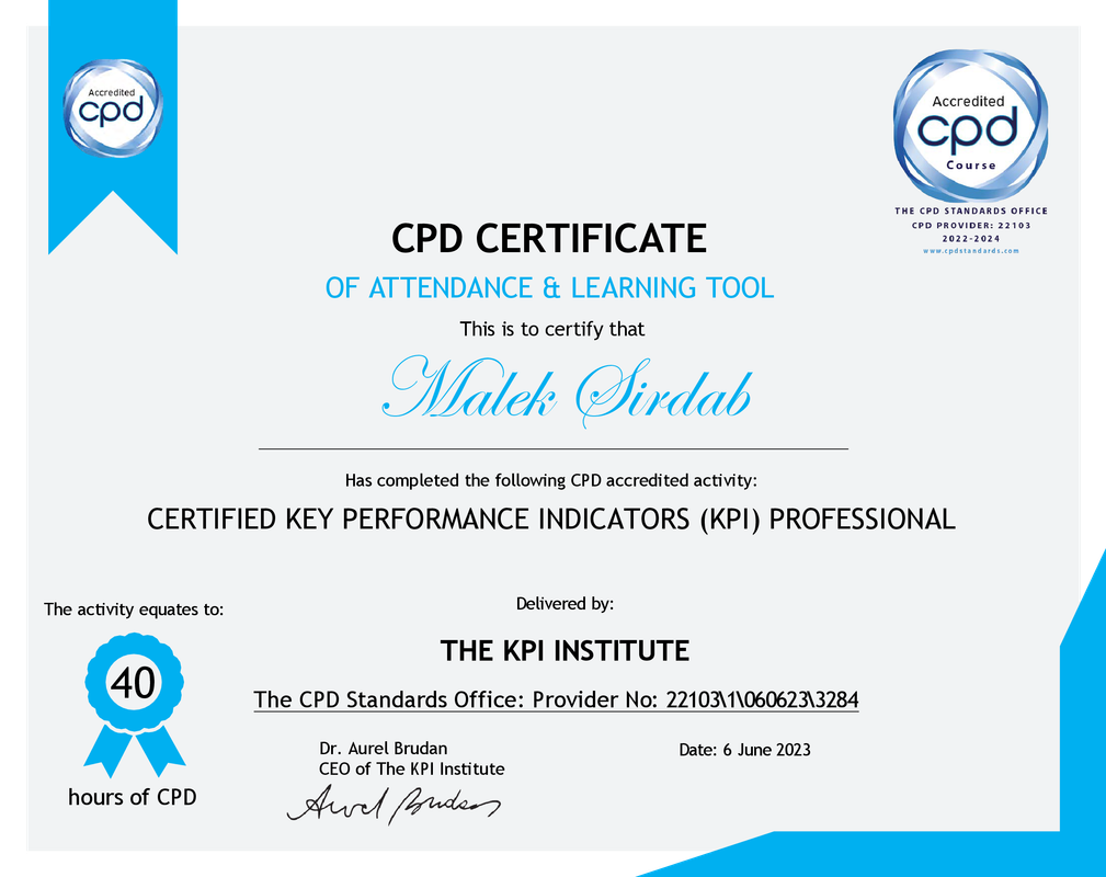 CPDSO Certificate C KPI Malek Sirdab — Postimages