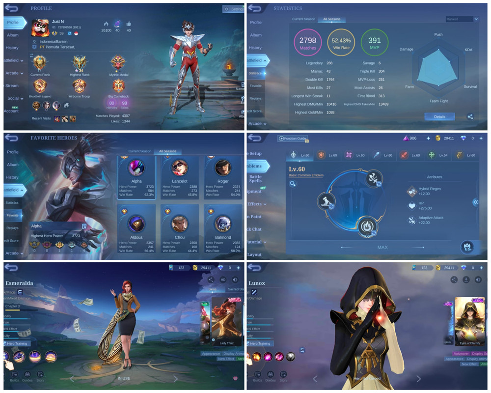 Buy 80 HEROES + EMBLEM MAX + 98 SKINS + EPIC LUNOX + VALENTINE ...