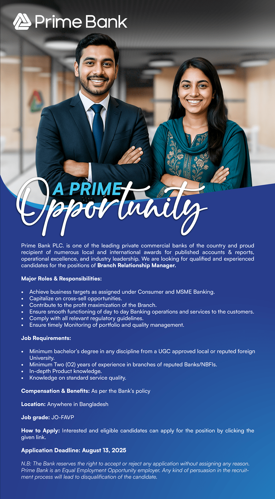 Prime Bank Job Circular 2025 | Chakrir Patrika