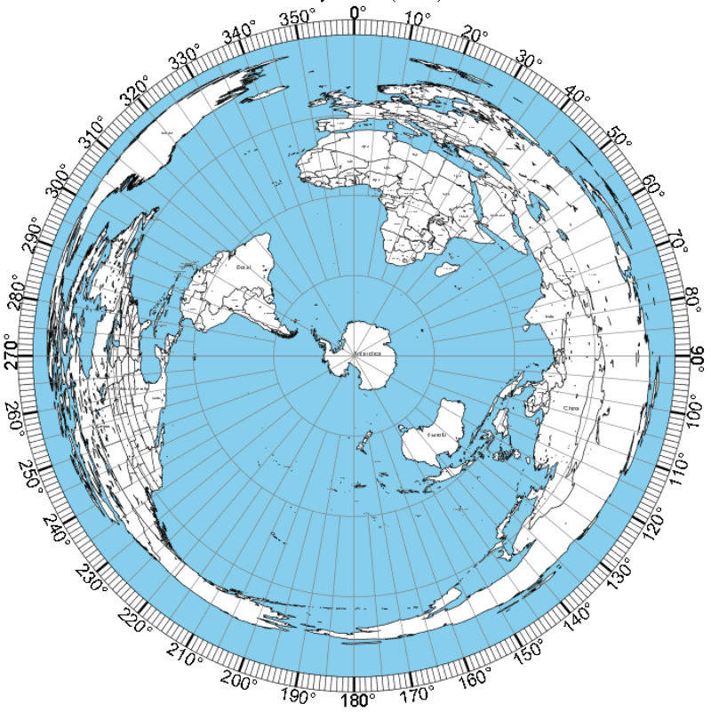 South Polar Azimuthal Equidistant Map of Earth — Postimages