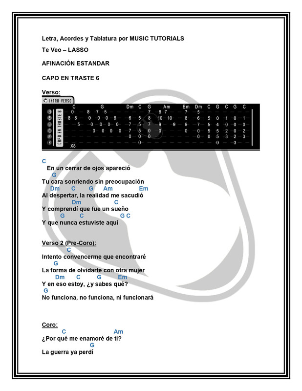 Te Veo Lasso Letra y Acordes by MUSICTUTORIALS page 0001 — Postimages