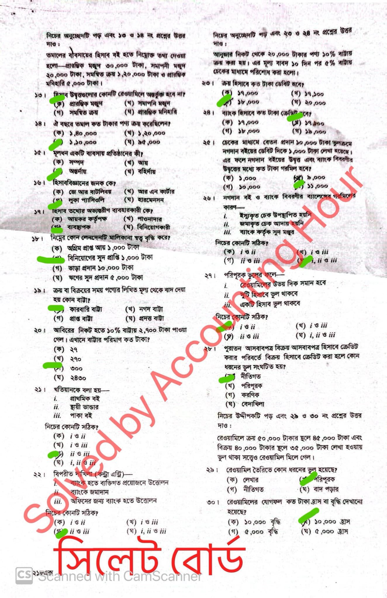 HSC Accounting 1st Paper MCQ Questions and Answers 2024 PDF Download ...