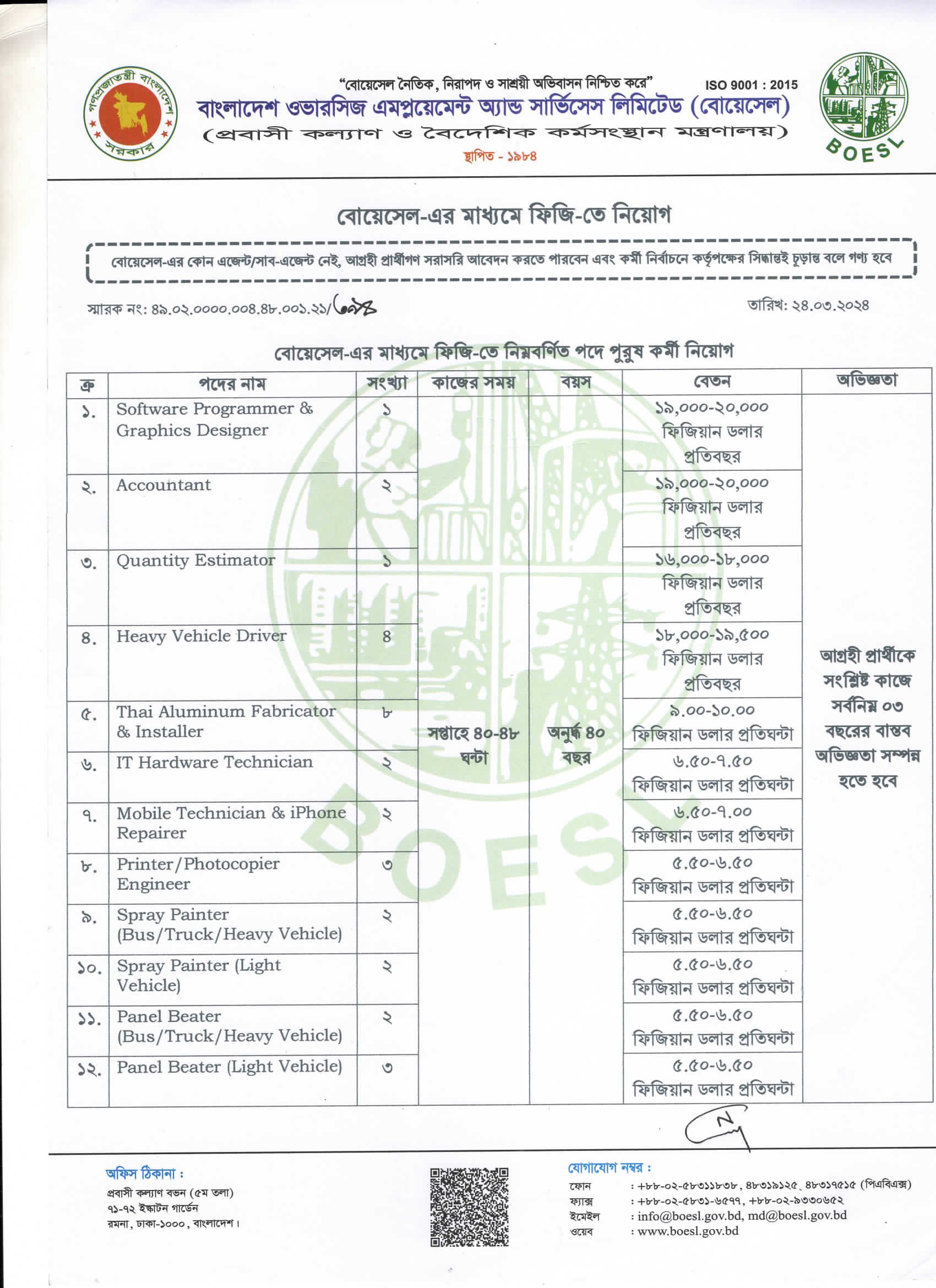 BOESL Job Circular 2024 [Bangladesh Overseas and Services] - Lekhapora ...