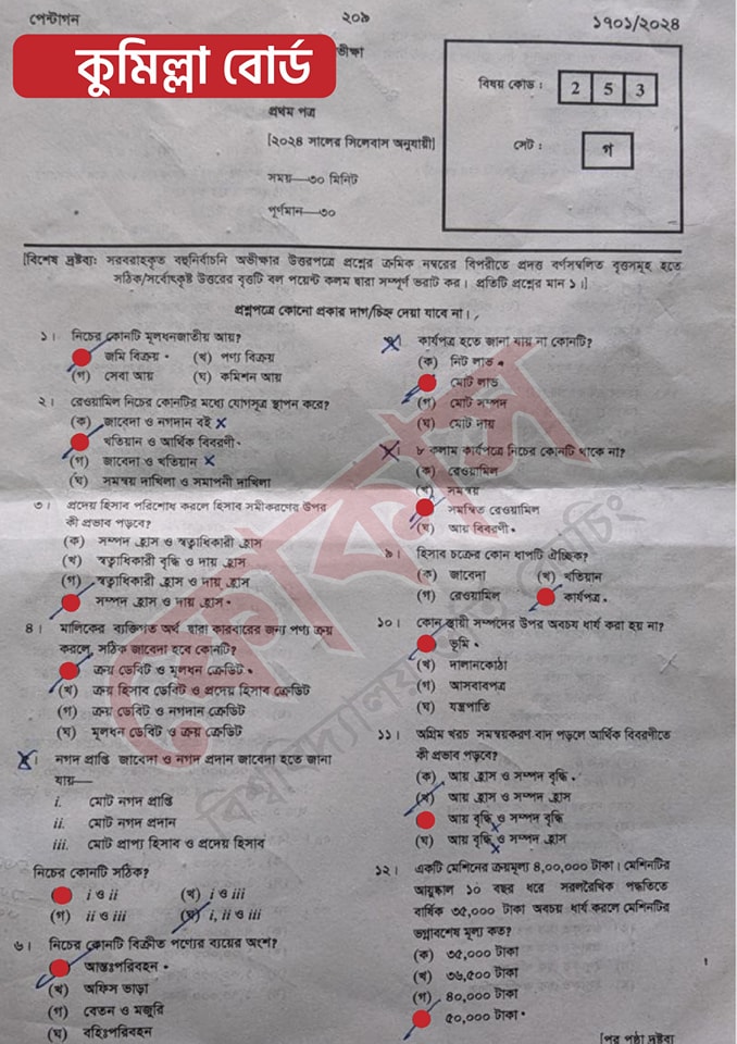 HSC Accounting 1st Paper MCQ Questions and Answers 2024 PDF Download ...