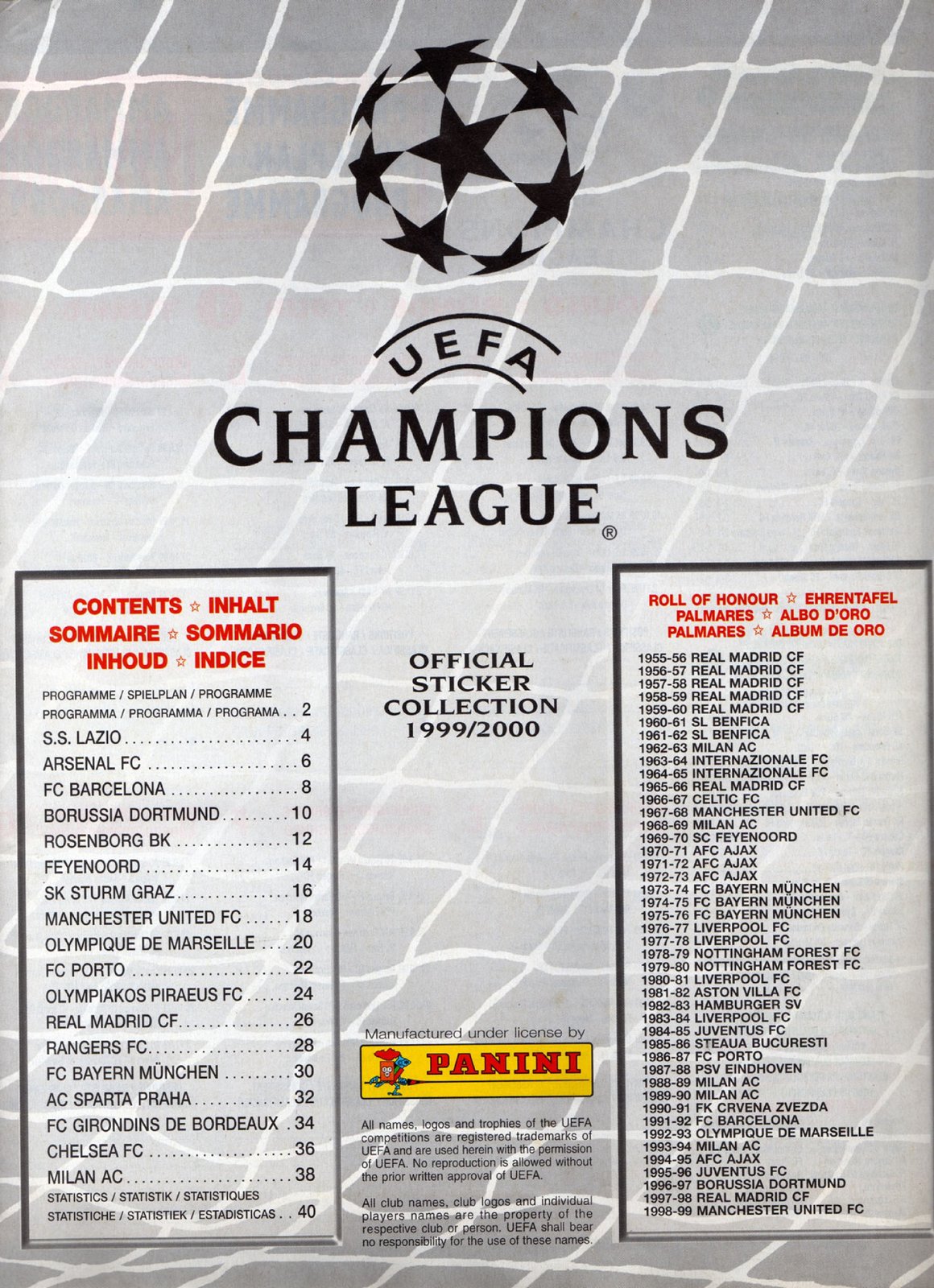 Album UEFA Champions League 1999 2000 Panini 03 — Postimages