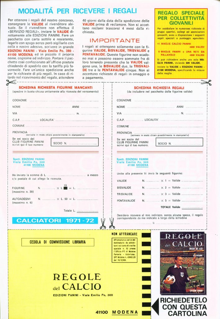 Calciatori 1971 1972 ( Panini) 70 — Postimages