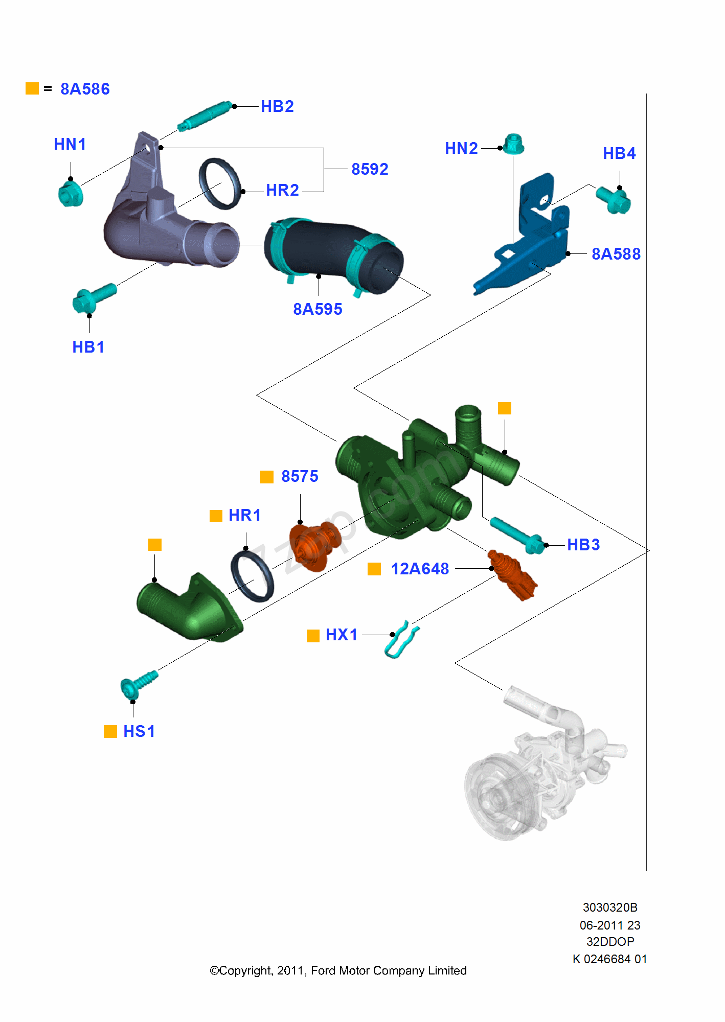 Ranger 3 2 thermostat housing exploded view — Postimages