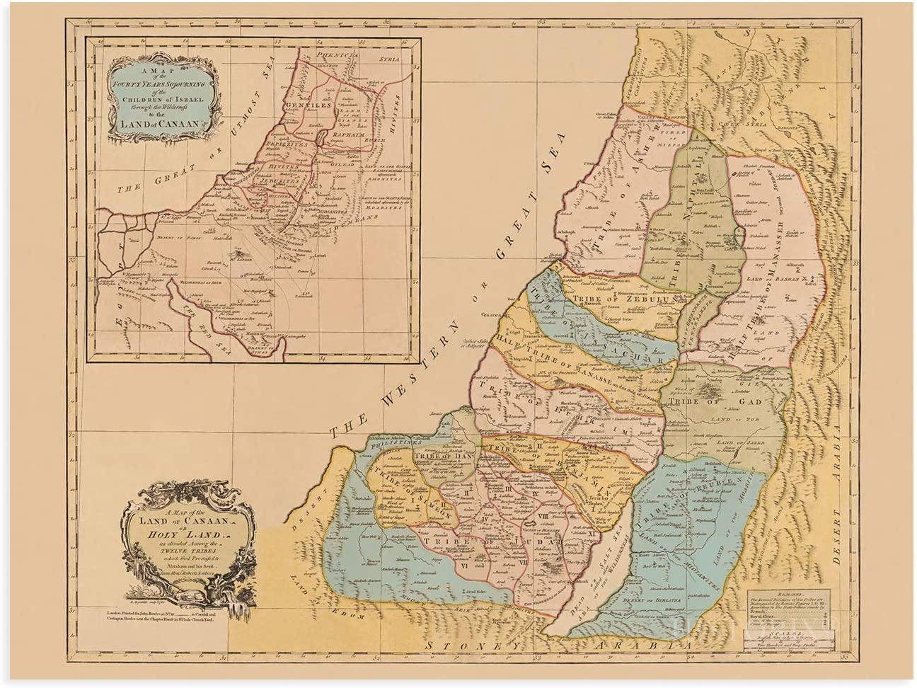 1760 Map of the Land of Canaan or Holy Land - Vintage Canaan Wall Art ...