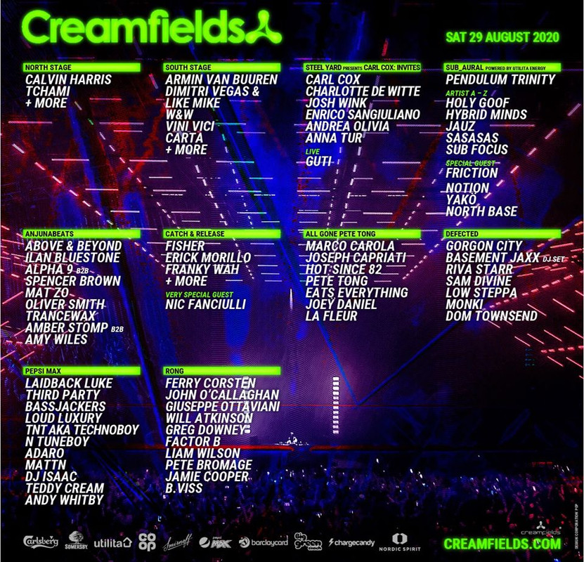 Creamfields Line up 2020