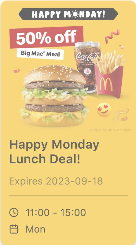 [gpgt] 50 Off Big Mac Meal Tomorrow 18 Sept Kym Hardwarezone Forums