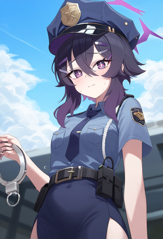 depth of field, 1girl, , [haruka (blue archive)], {{{{police uniform}}}}, blue a s 85342758 ...