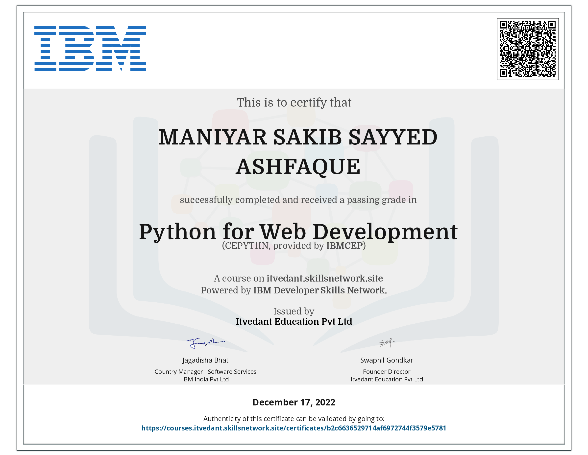 IBMCEP CEPYT1 IN Certificate IT Vedant1 — Postimages